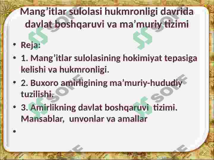 Buxoroda mang'itlar sulolasi hukmronligining o'rnatilishi Buxoro ...