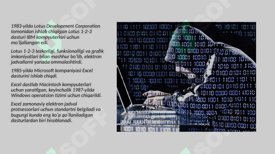 Elektron jadval protsessorlari,ularning vazifasi va imkoniyatlari