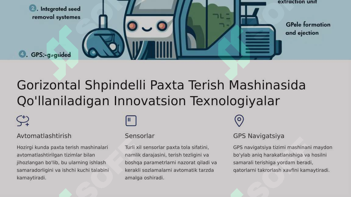 Gorizontal Shpindelli Paxta Terish Mashinalarini O'rganish: Innovatsion ...