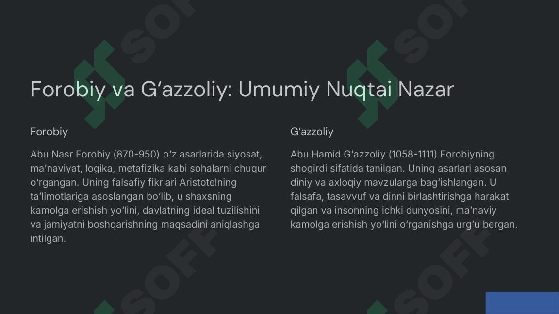 Abu Nasr Forobiy va G‘azzoliyning falsafa ilmiga oid qarashlarini ...