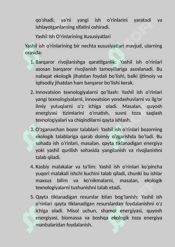 “Yashil” ish o’rinlari va ta’lim o’rtasidagi bog’liqliklar.