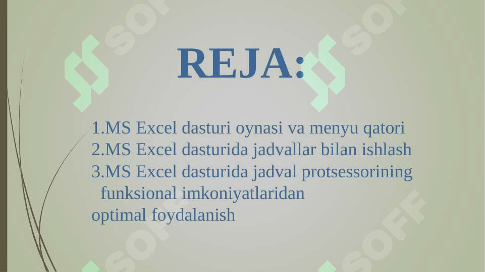 Excel dasturida jadval hosil qilish va uning ustida amallar bajarish