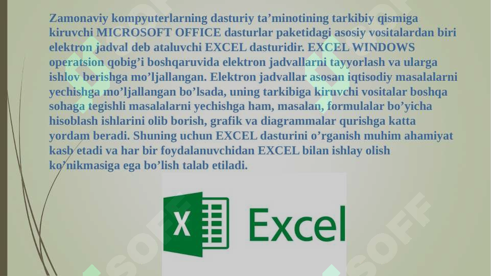 Excel dasturida jadval hosil qilish va uning ustida amallar bajarish