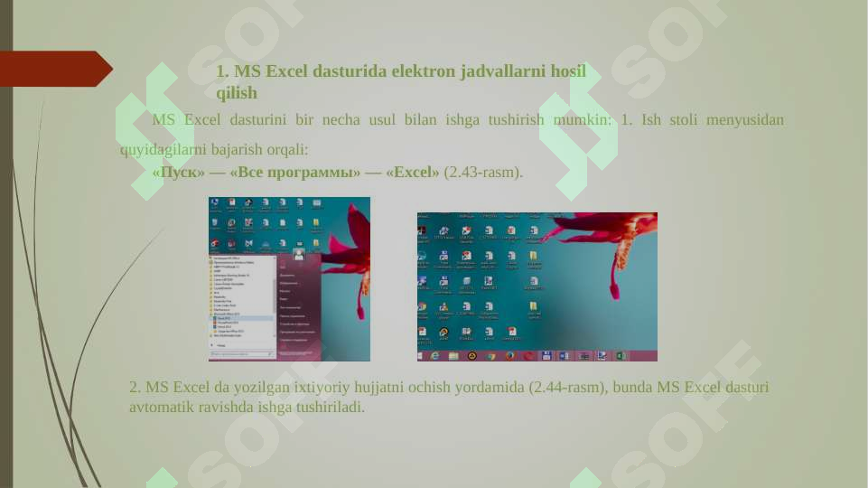 Excel dasturida jadval hosil qilish va uning ustida amallar bajarish