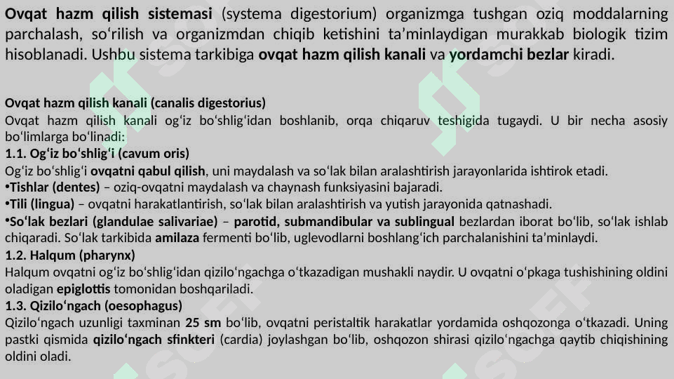 Ovqat hazm qilish sistemasi