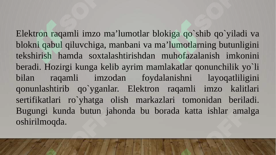 Elektron raqamli imzo va undan foydalanish texnologiyalari.