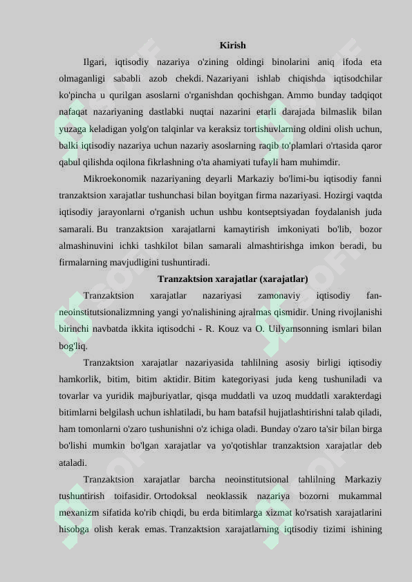 Kouz teoremasi va transaksion xarajatlar
