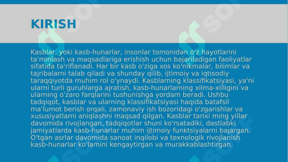 KASBLAR VA ULARNING KLASSIFIKATSIYASI