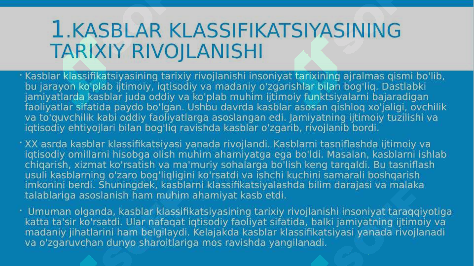 KASBLAR VA ULARNING KLASSIFIKATSIYASI