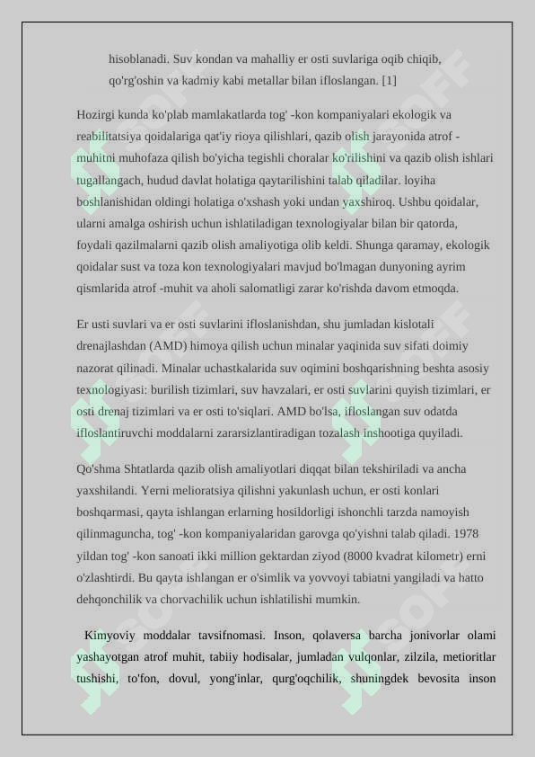 Konchilik sanoatining atrof muhitga ta'siri.