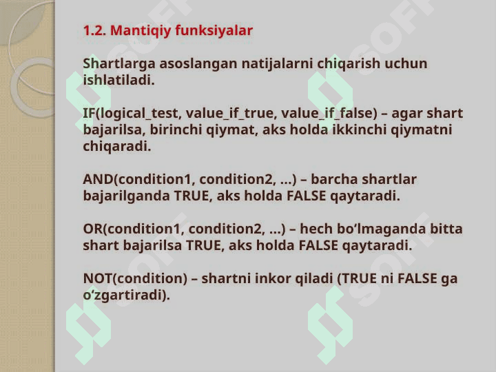 MS Excel dasturida formula va funksyalar bilan ishlash