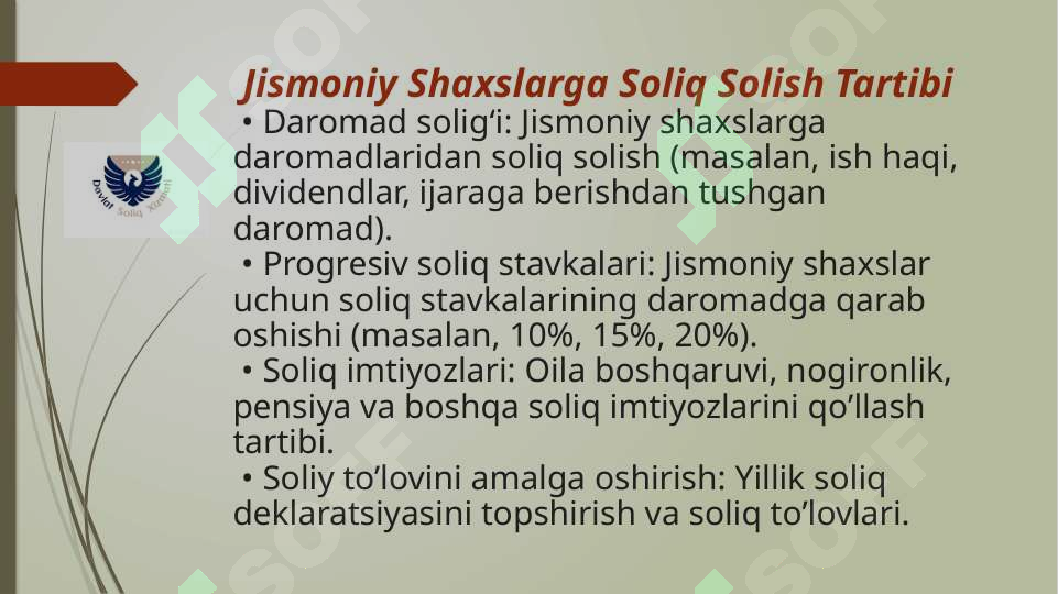 Soliq to’lovchilarning ayrim toifalarga soliq solish tartibi