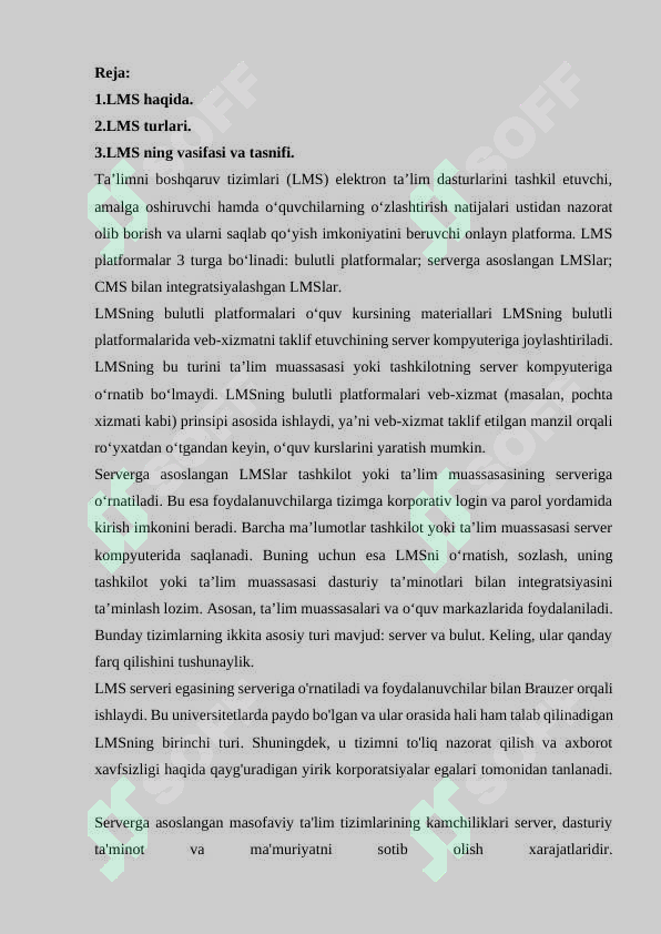 LMS turlari va ularning tasnifi