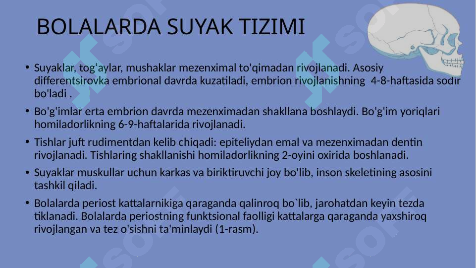 Bolalarda suyak tizimini anatomo – fiziologik hususiyatlari. Skeletni ...