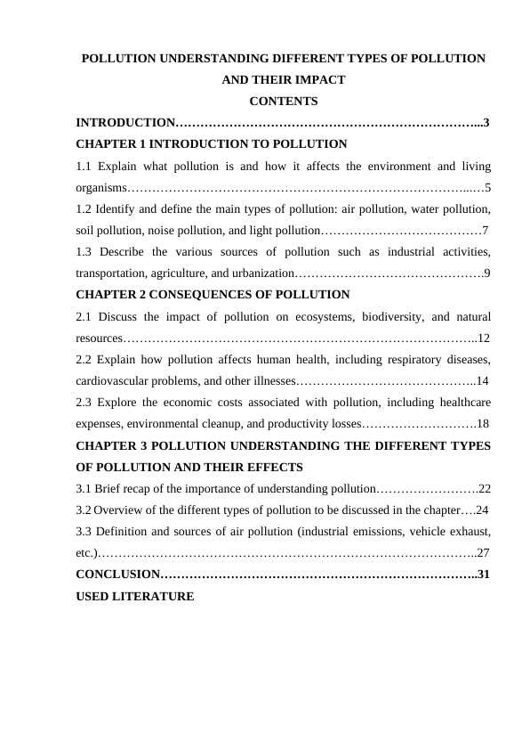 POLLUTION UNDERSTANDING DIFFERENT TYPES OF POLLUTION AND THEIR IMPACT