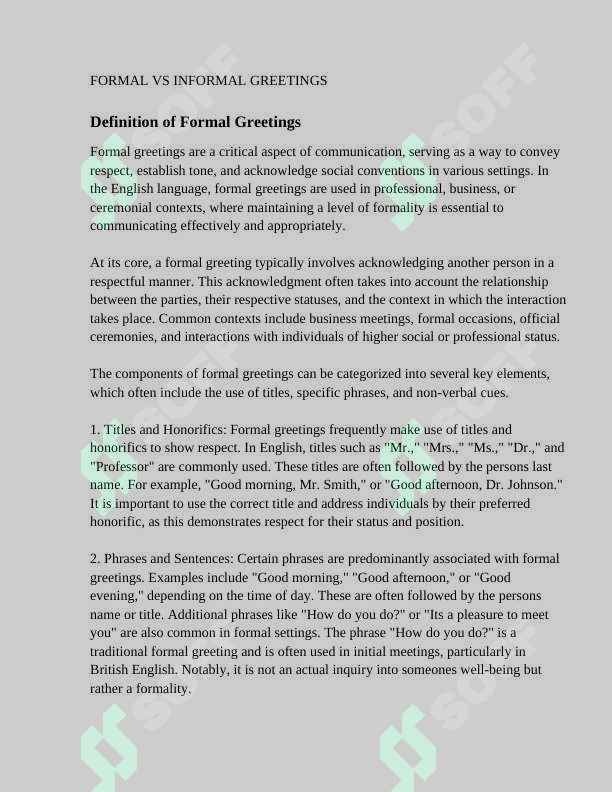 FORMAL VS INFORMAL GREETINGS