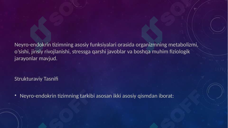Neyro-endokrin Sistema : Struktur va Funksional Tasnifi