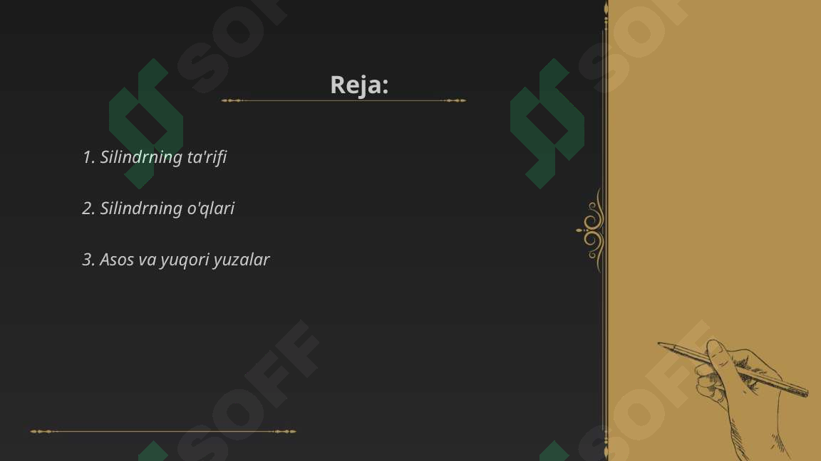 Silindrning sirti va hajmi