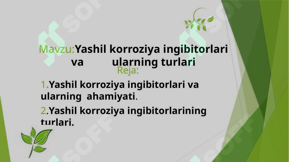 Yashil korroziya ingibitorlari va ularning turlari