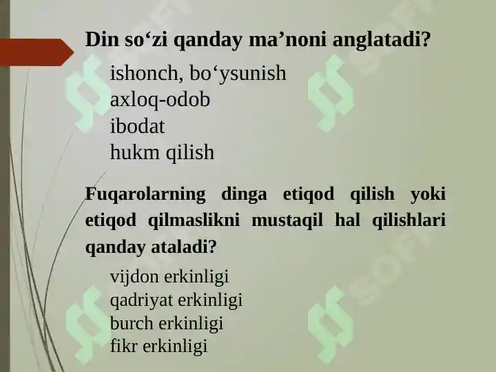Din, dinshunoslik, din falsafasi, teologiya, teosofiya, xudojo' ylik ...
