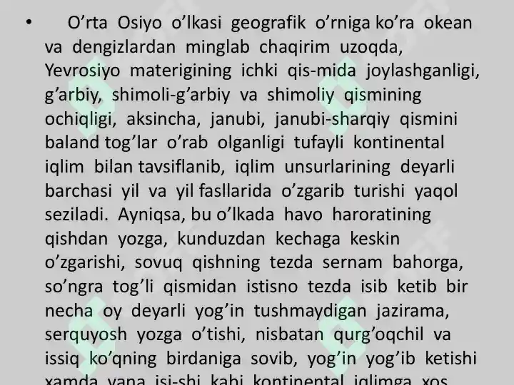 O'rta Osiyo Iqlimi
