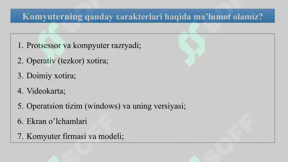 Kompyuter asosiy xarakteritikalari