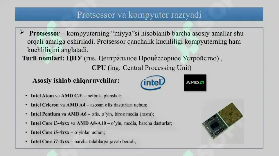 Kompyuter asosiy xarakteritikalari