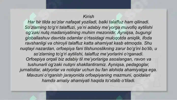 Orfoepiya haqida umumiy maʼlumot