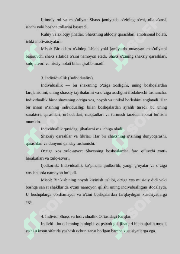 Individ, shaxs va individuallik tushunchalari