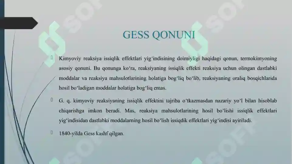 GESS QONUNI. KIRXGOFF QONUNI. STANDART SHAROIT VA STANDART ISSIQLIK ...