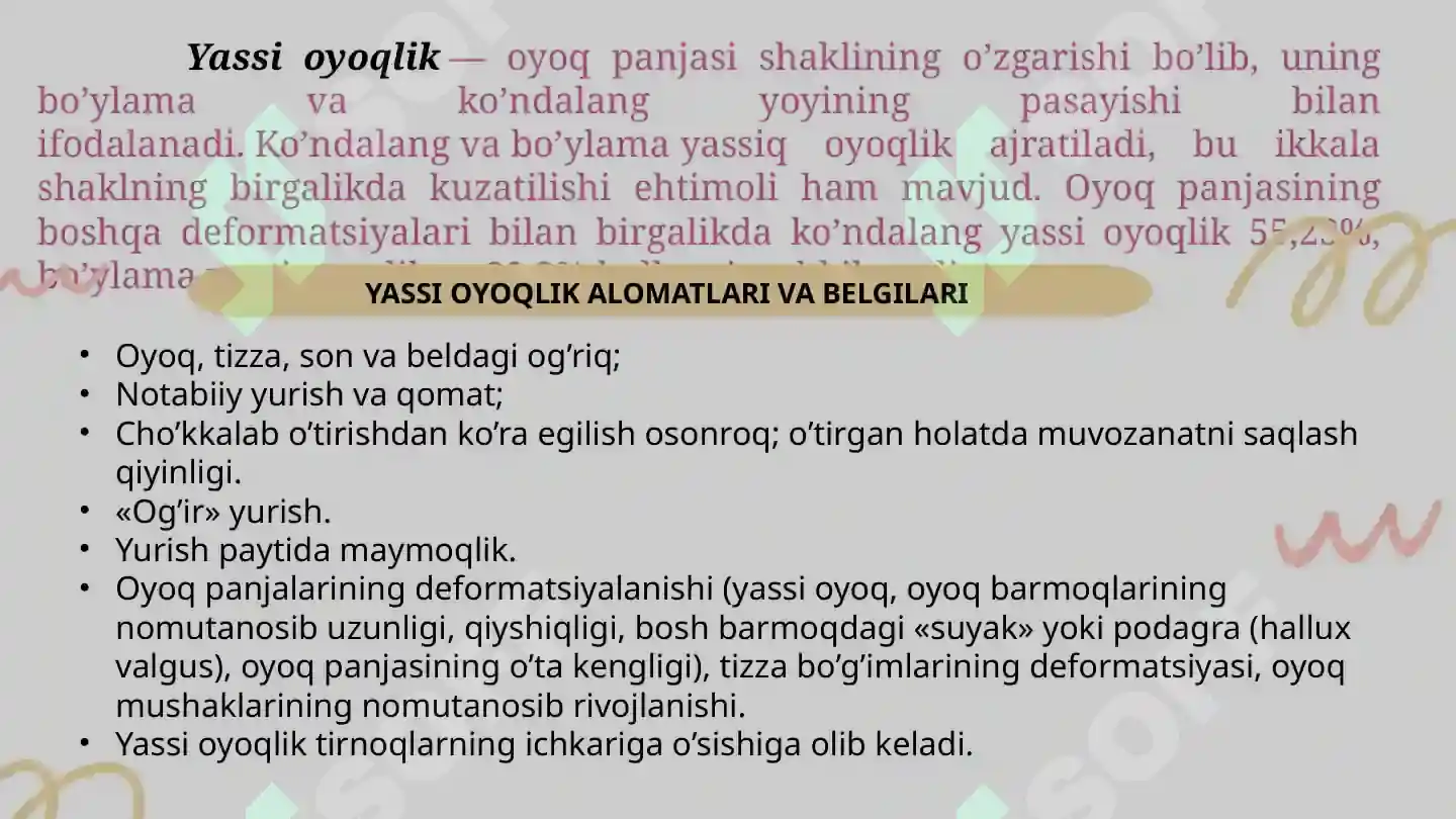 Yassi oyoqlik va uning kelib chiqish sabablari