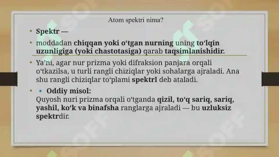 Element atomlarining spektrlari. Mozli qonuni. Kaynosimmetriya konsepsiyasi