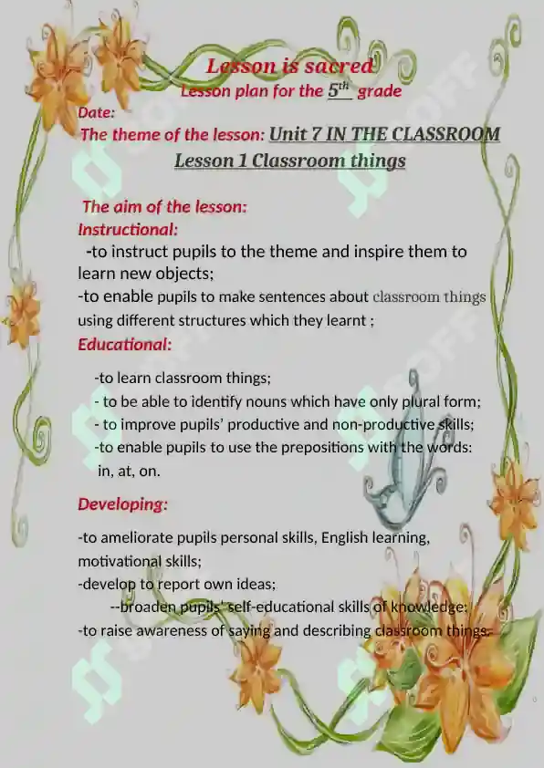 Unit 7 IN THE CLASSROOM Lesson 1 Classroom things