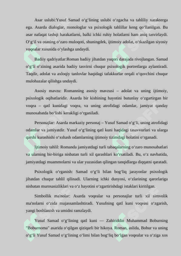 YUSUF SAMAD OʻGʻLINING QATL KUNI ROMANI TAHLILI
