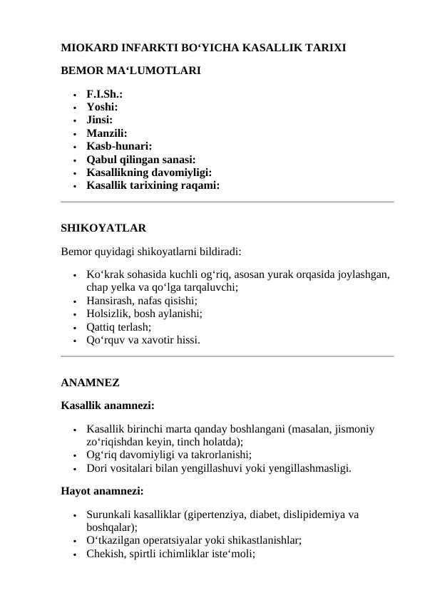Miokard infarkti. Kasallik tarixi