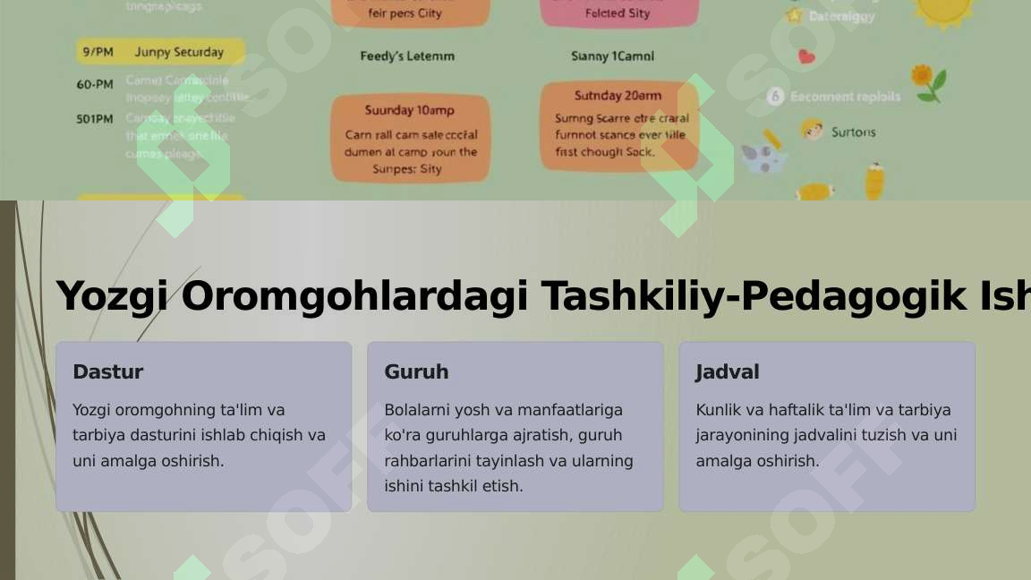 Yozgi dam olish oromgohlarida pedagogik faoliyatni tashkil etish