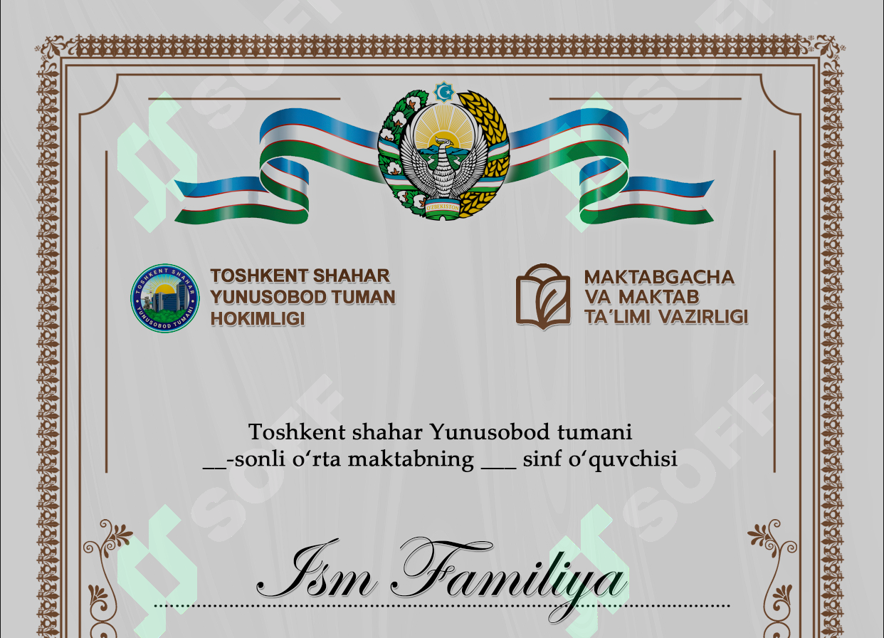 Faxriy yorliq shablon