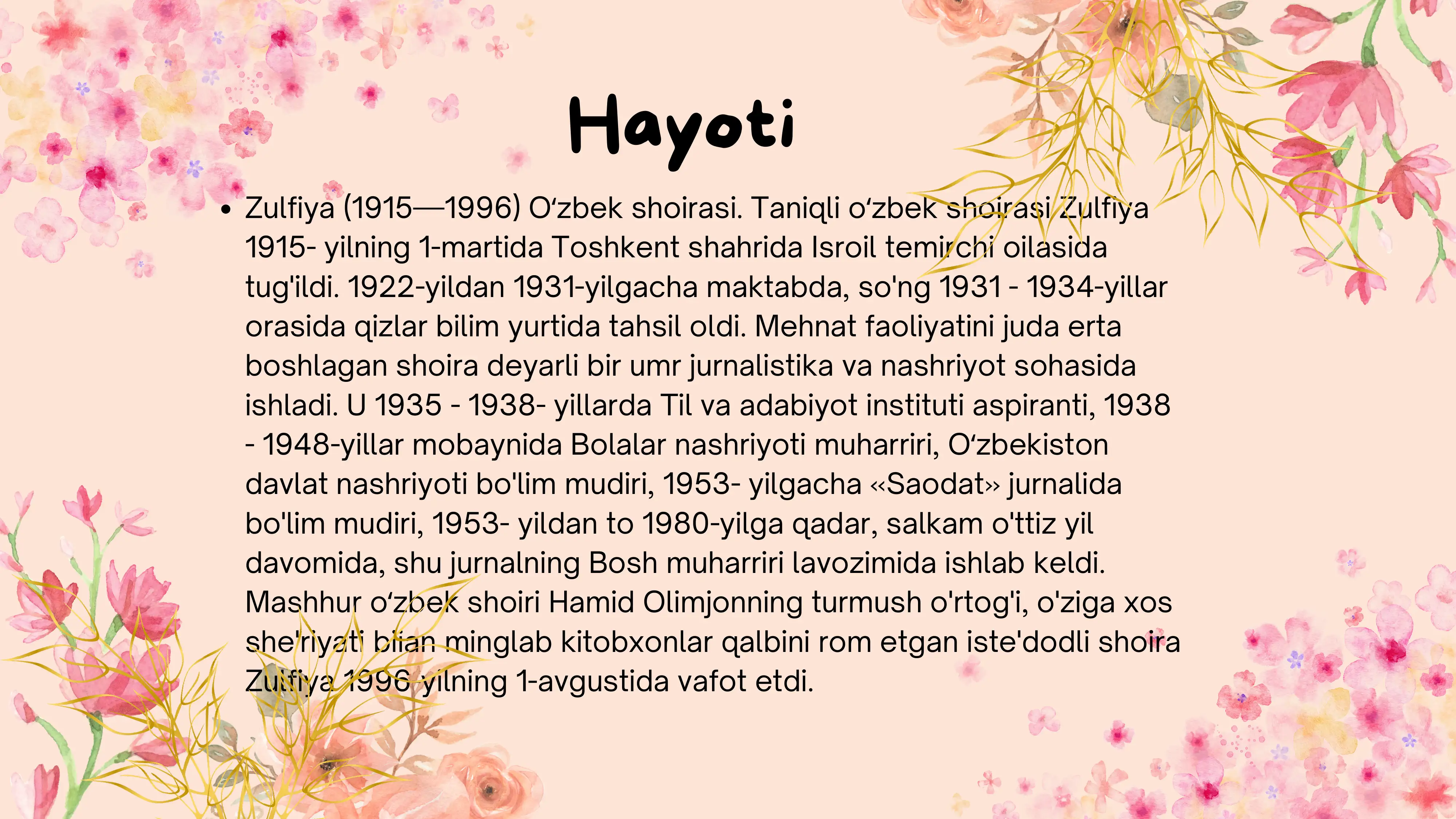 Zulfiya hayoti va ijodi