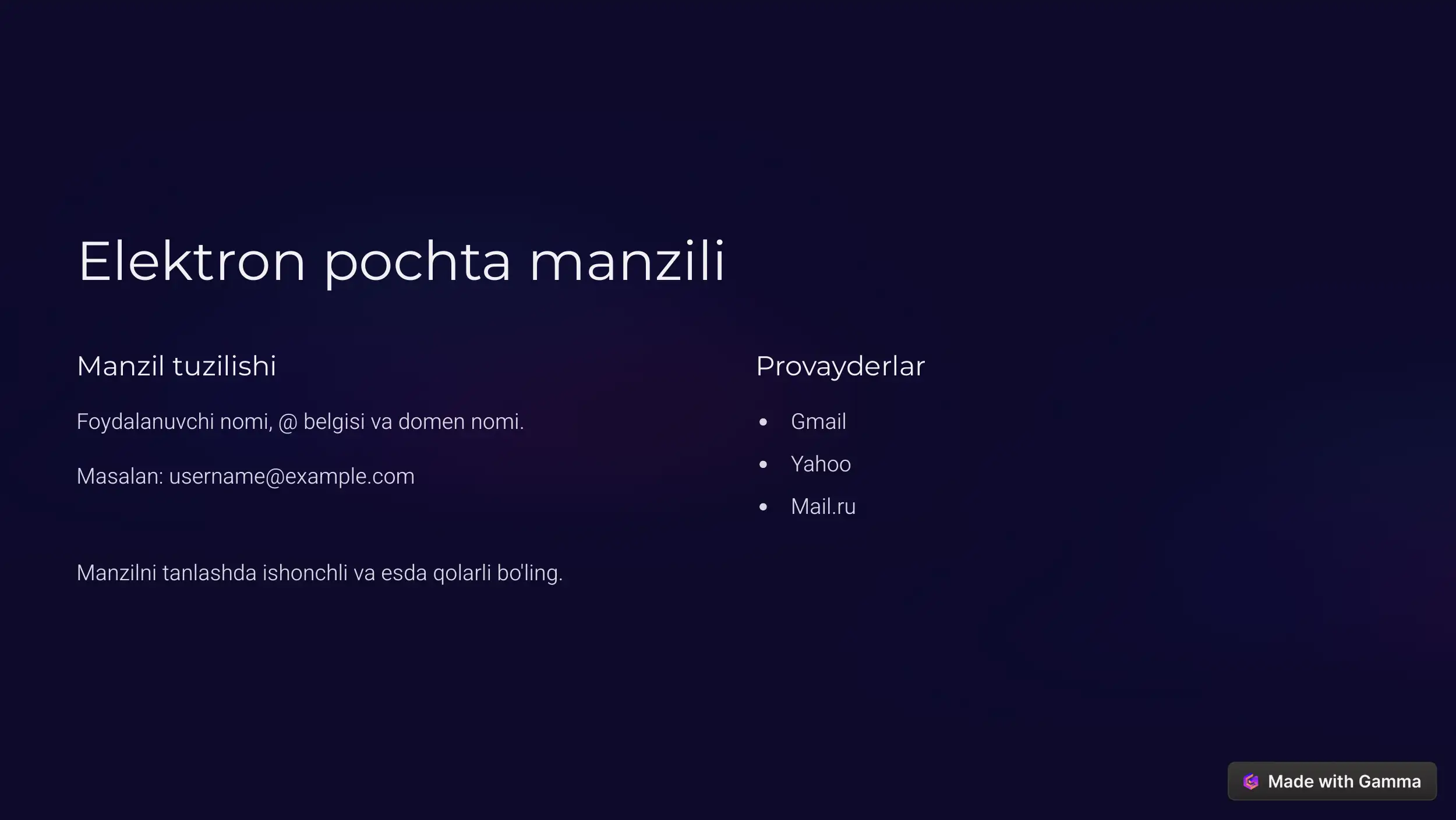 elektron pochta va undan foydalanish