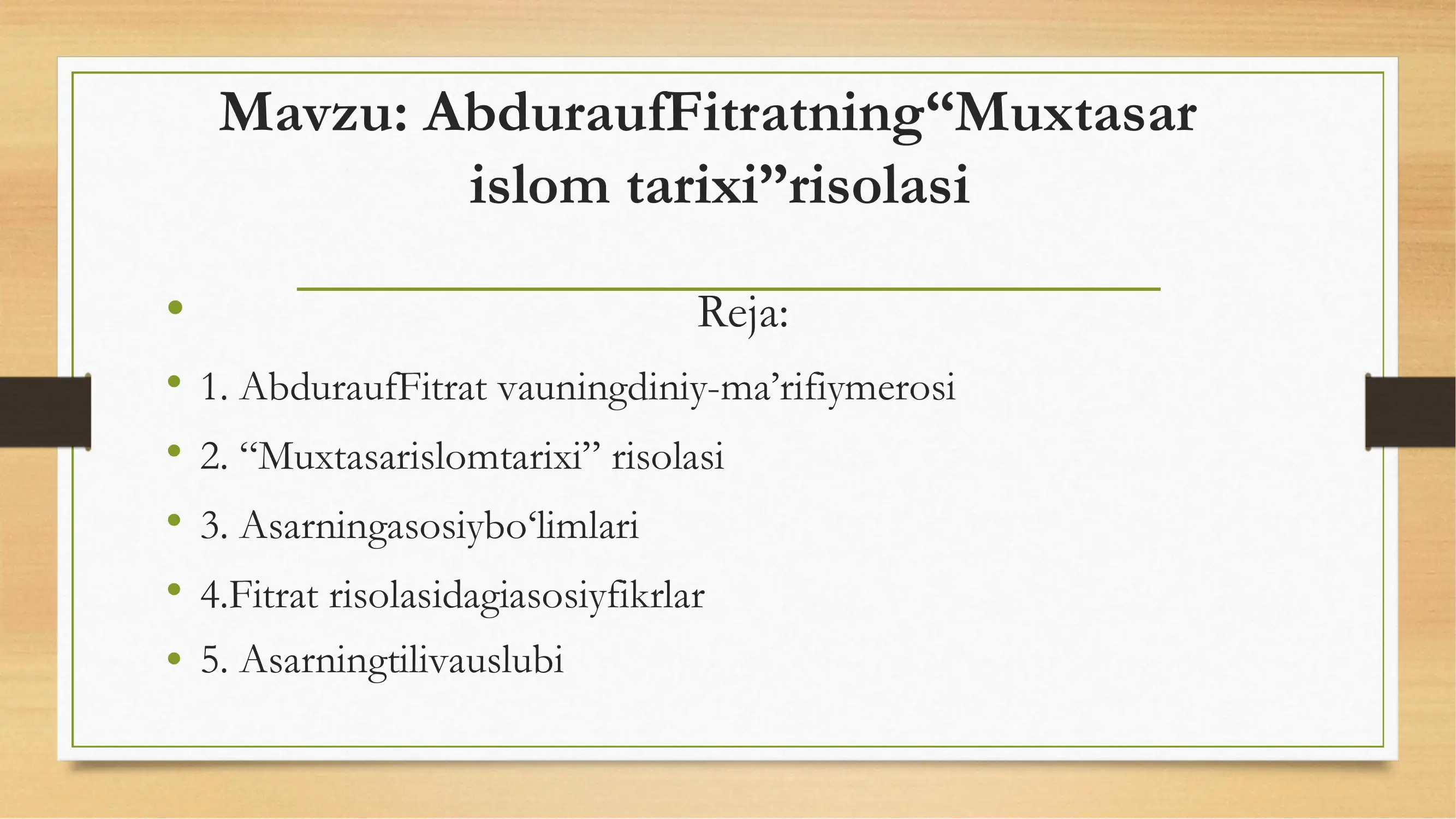 Abdurauf Fitratning “Muxtasar Islom Tarixi” risolasi