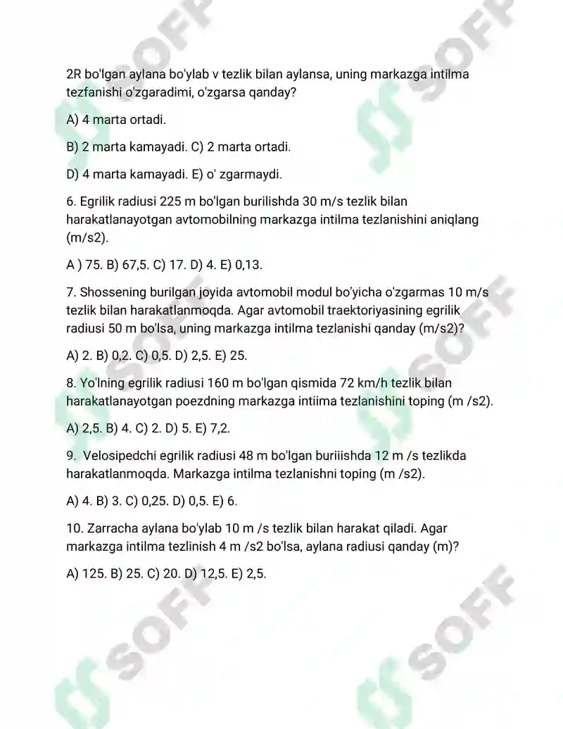 Fizikadan testlar