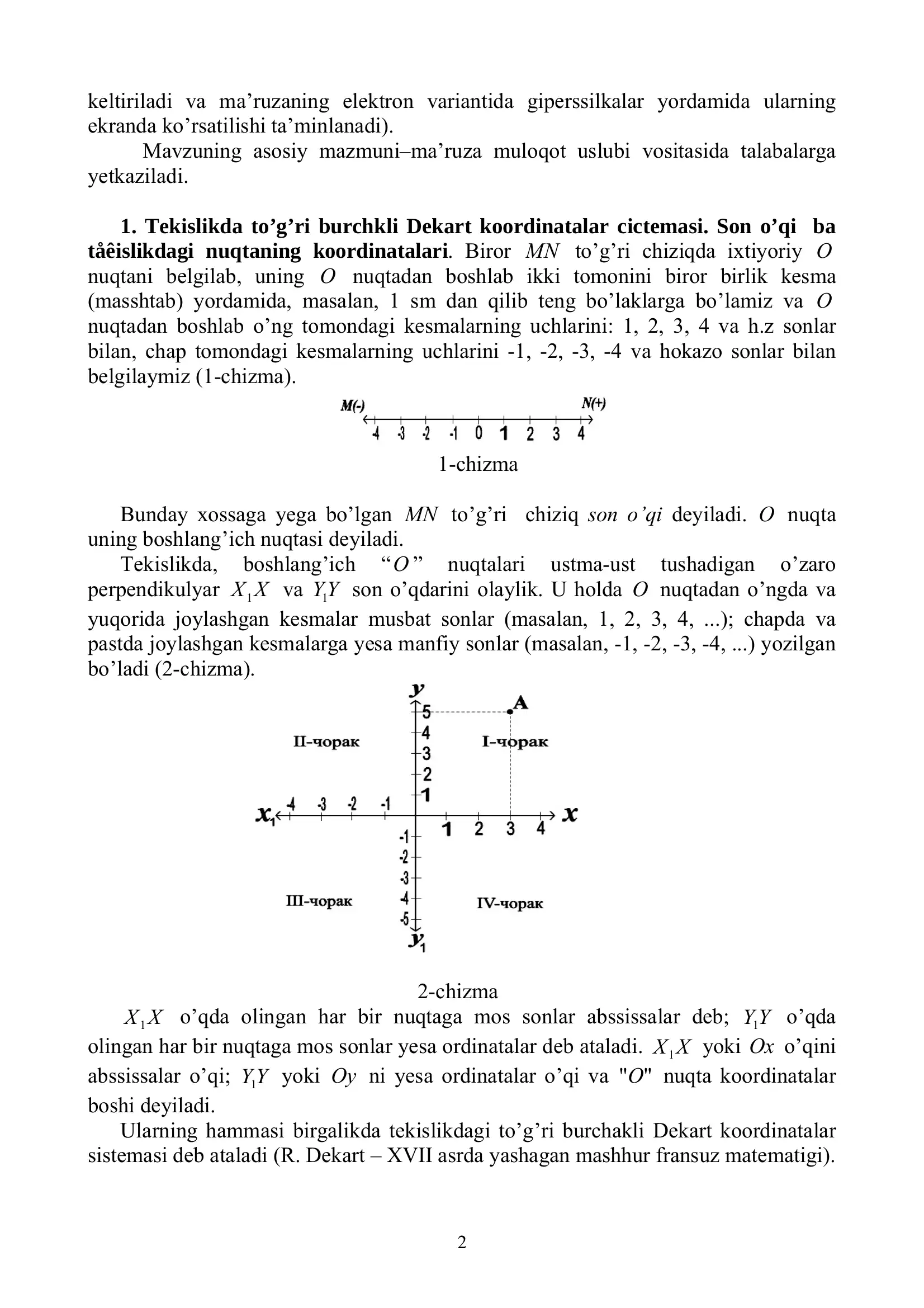Oliy matematika: Dekart koordinatalar sistemasi, masofa va uchburchak ...