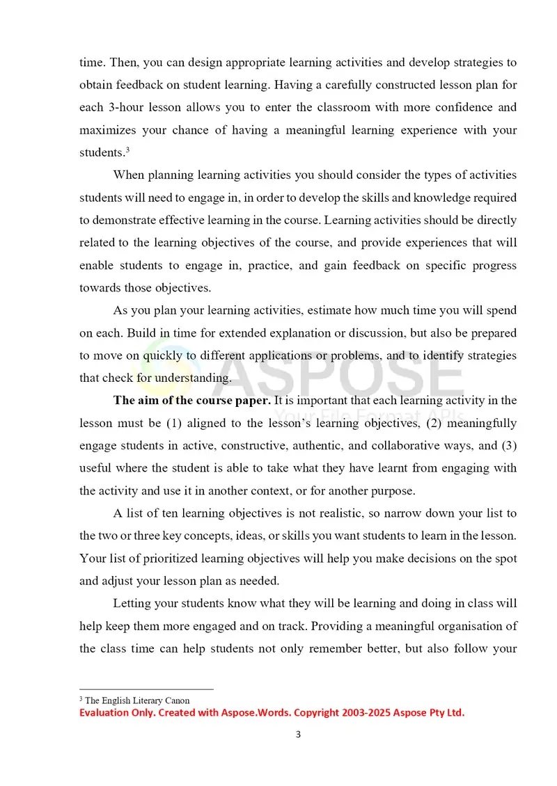 Lesson Plan Aims and Anticipated Problems
