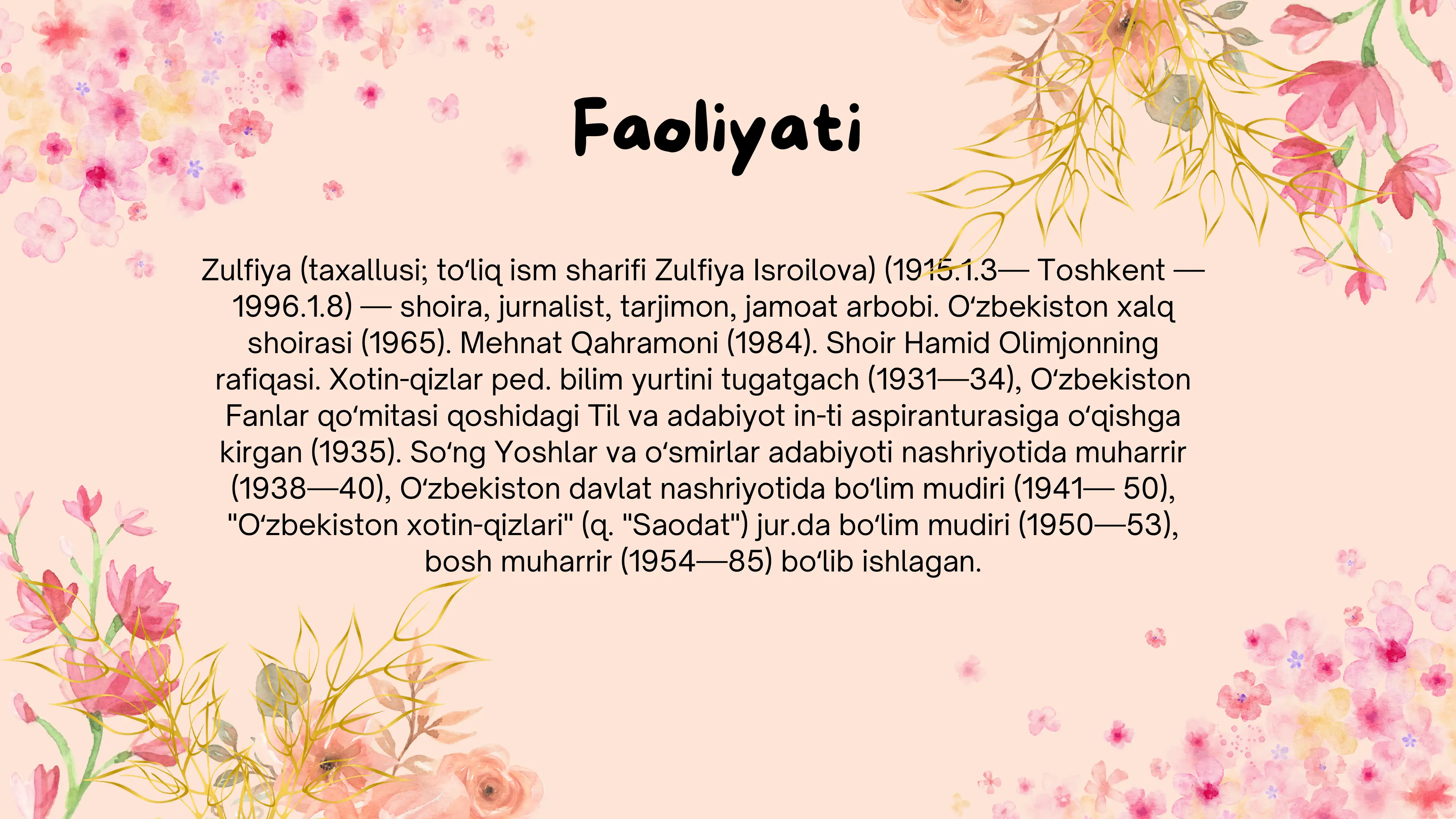 Zulfiya hayoti va ijodi