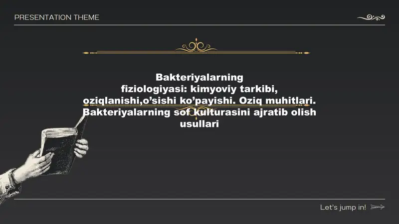 Bakteriyalarning fiziologiyasi kimyoviy tarkibi, oziqlanishi,o’sishi ko ...