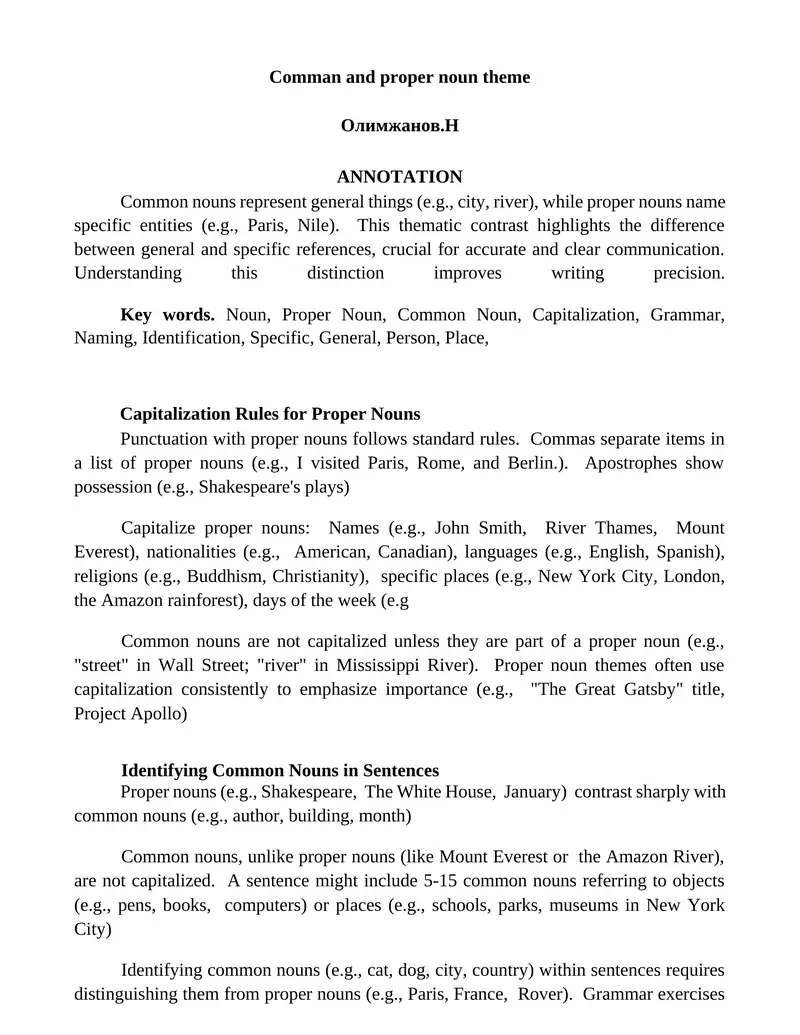 Capitalization Rules for Proper Nouns