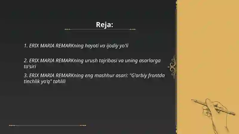 ERIX MARIA REMARKning hayoti va ijodiy yo'li