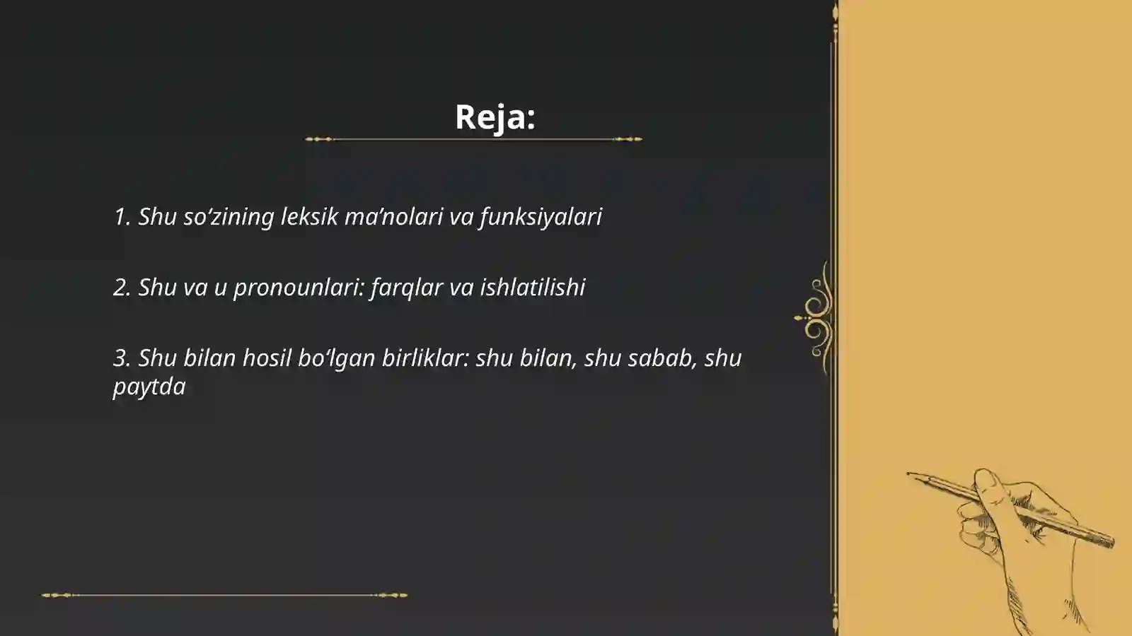 Shu so‘zining leksik ma’nolari va funksiyalari