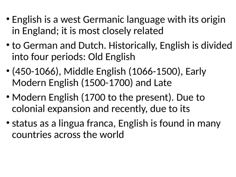 English Language Historical Periods Vocabulary
