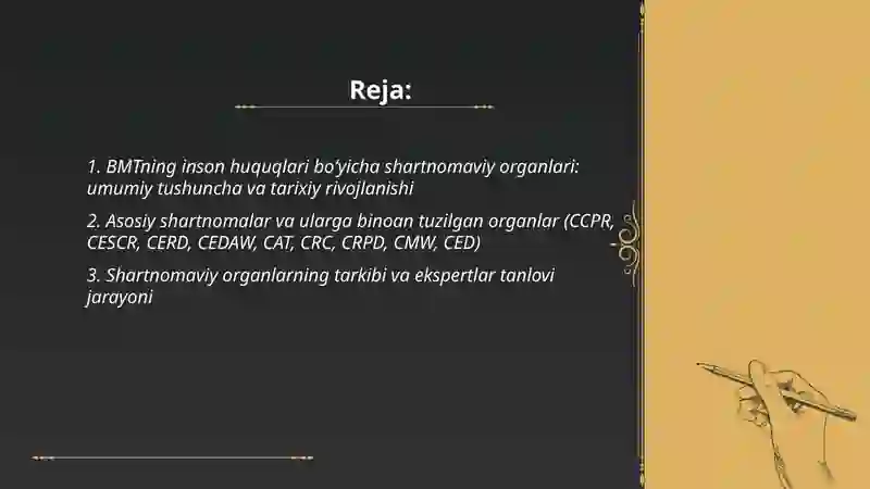 BMT ning ínson huquqlari bóyicha shartnomaviy organlari haqida
